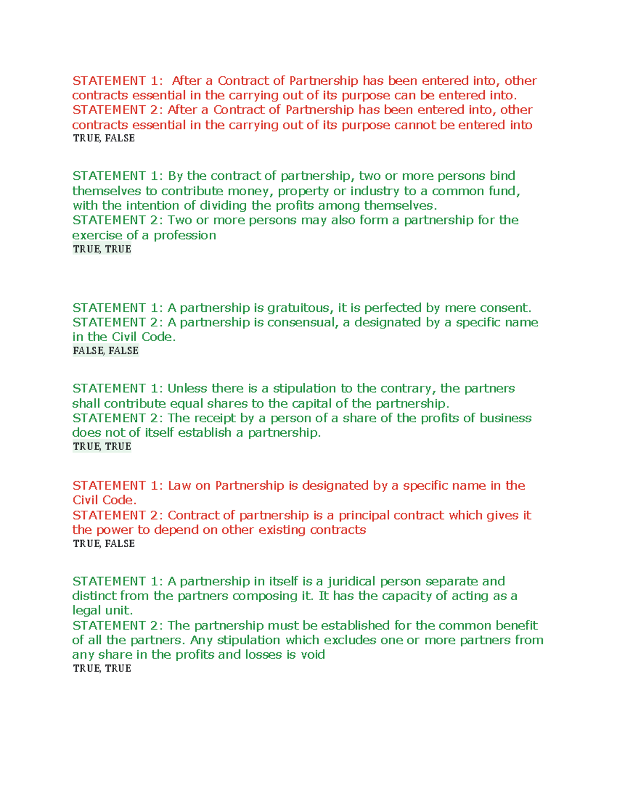 Law-law - LAW - STATEMENT 1: After a Contract of Partnership has been ...