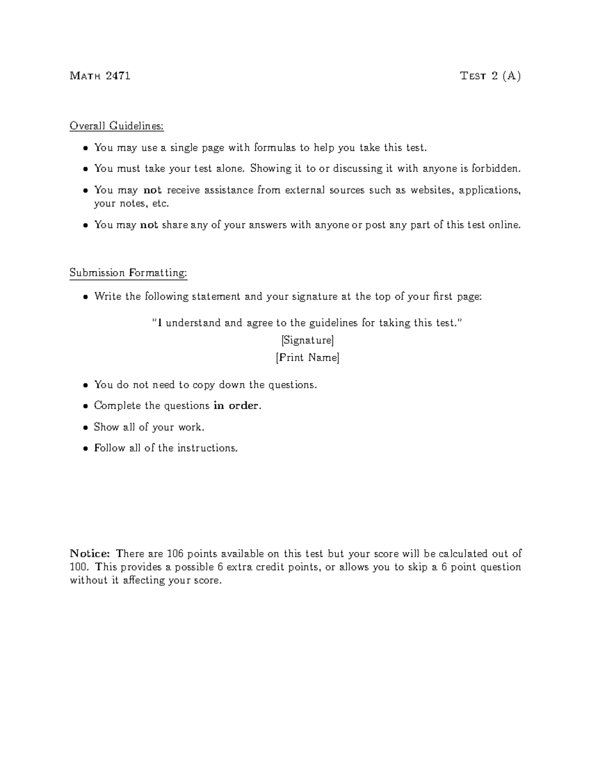 MATH 2471- Test 2 - Goes into a deep dive into the notes covered in ...