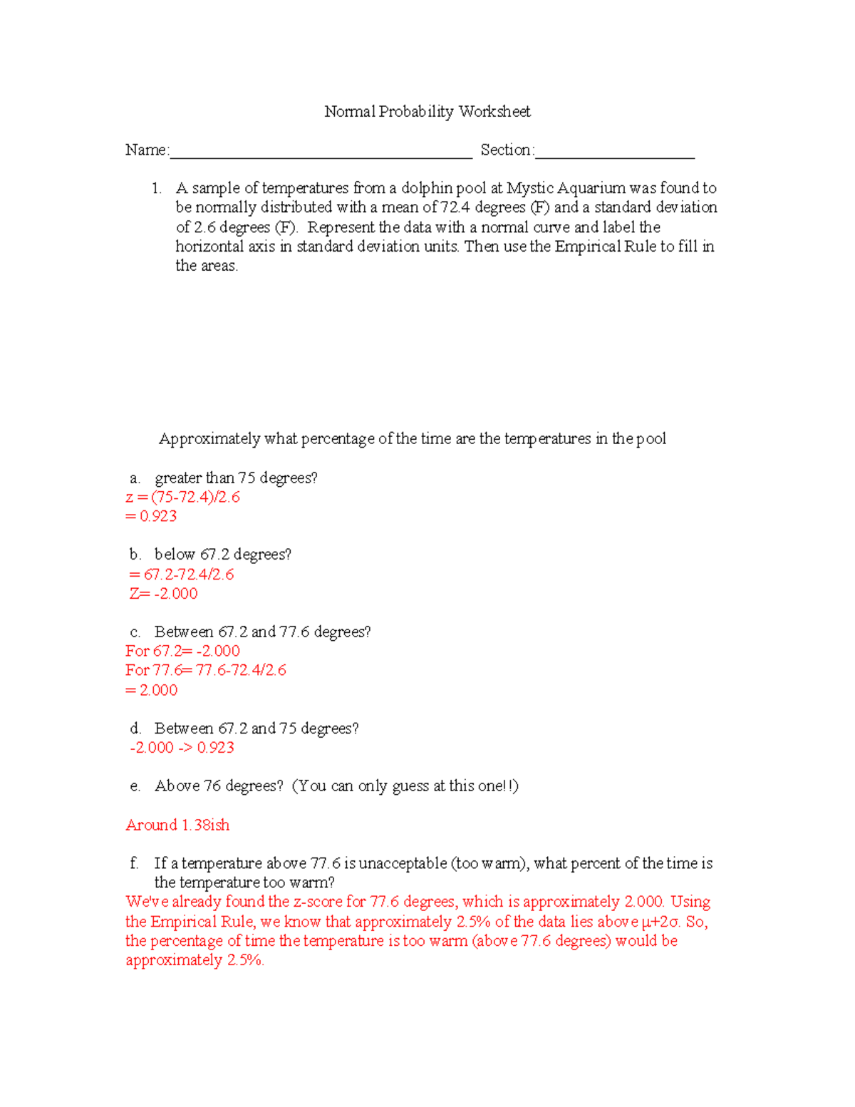5 Normal Distribution - Hw for 100 - Normal Probability Worksheet - Studocu