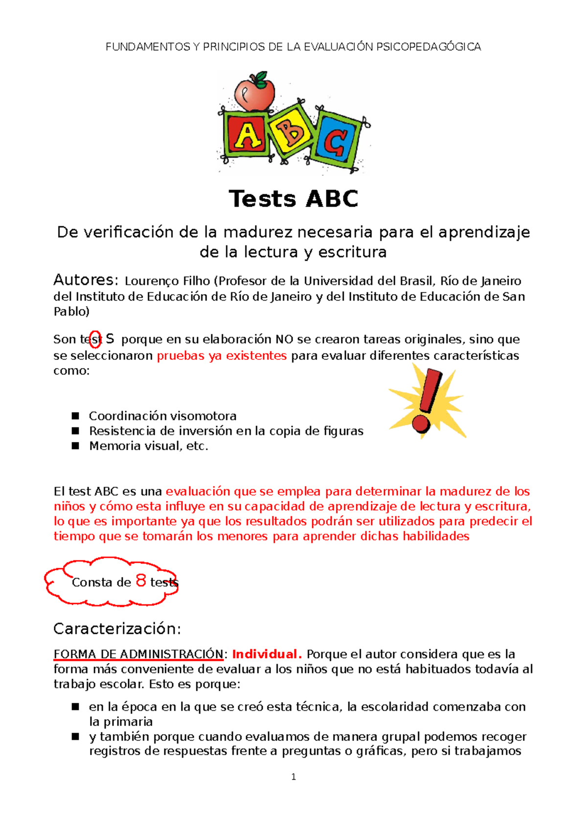 Tests ABC - Necesario para rendir final - Tests ABC De verificación de ...