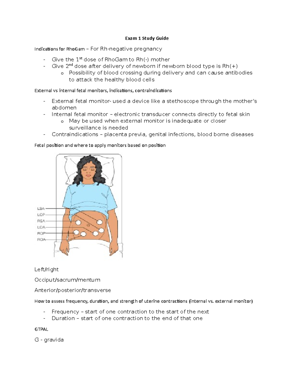 Exam 1 Study Guide - Exam 1 Study Guide Indications for RhoGam – For Rh ...