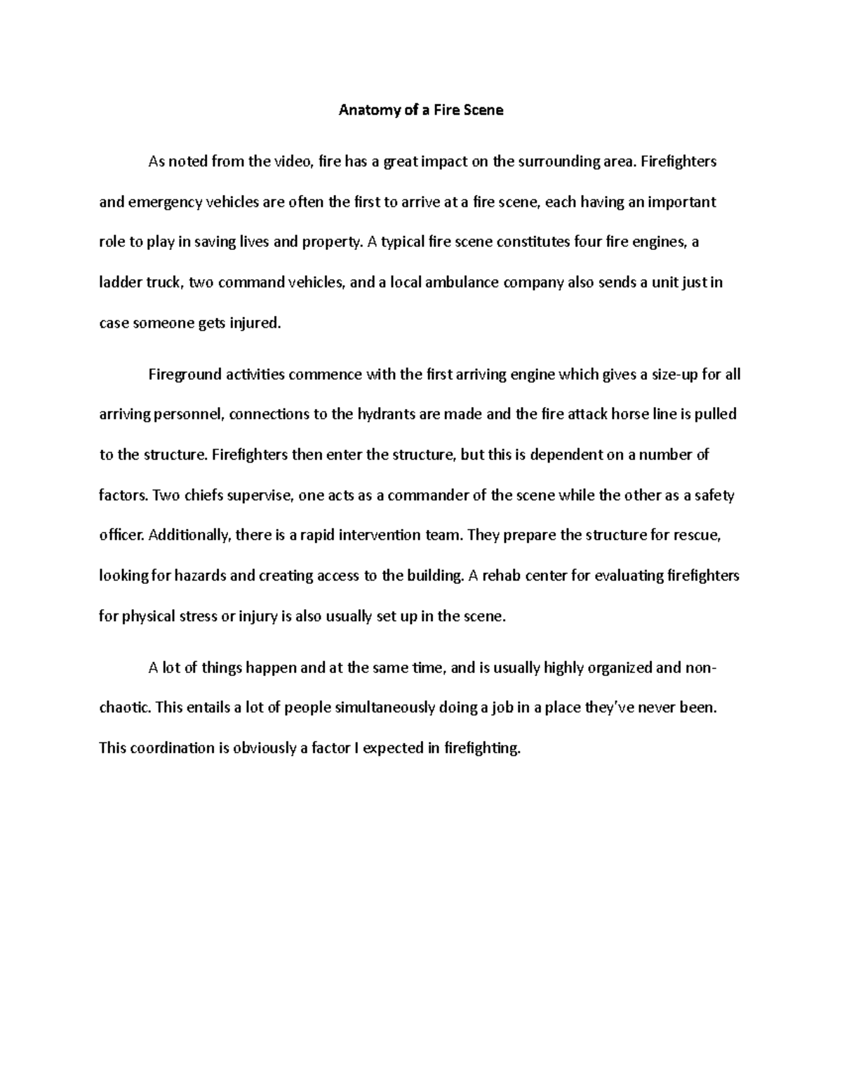 Anatomy Of Fire Scene - Anatomy of a Fire Scene As noted from the video ...