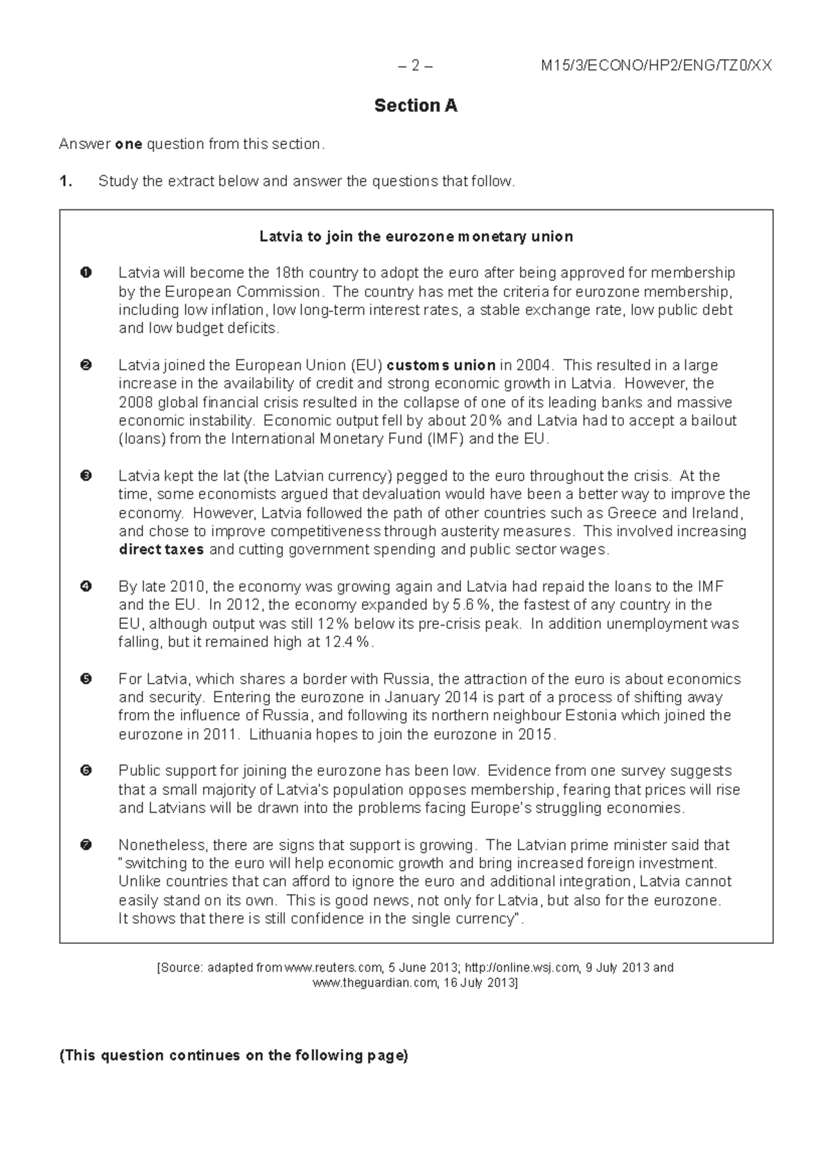 Economics paper 2 HL-3 - Section A Answer one question from this ...