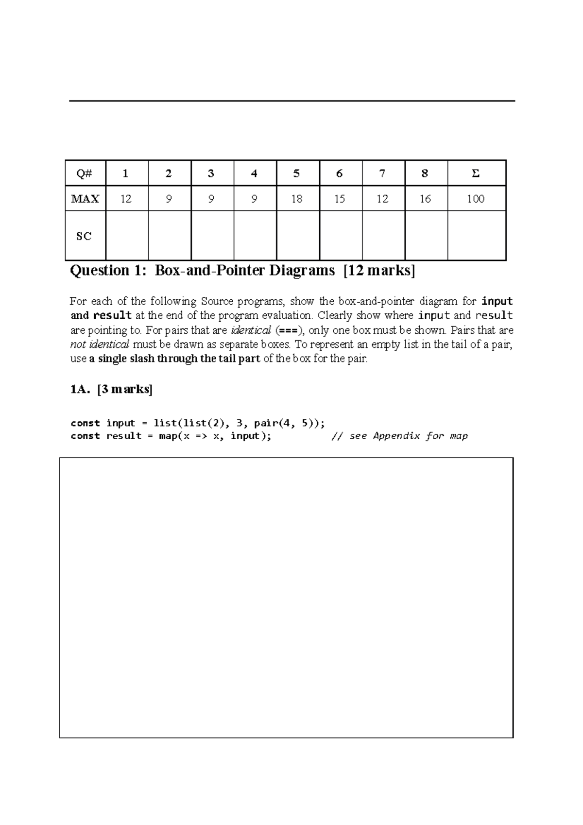 Cs1101s 1819s1 exam - programming practice - Q# 1 2 3 4 5 6 7 8 Σ MAX ...