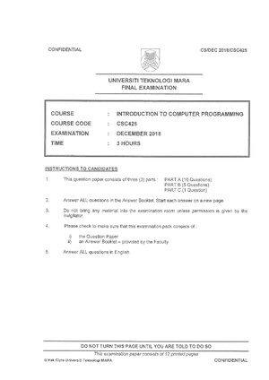 CSC425 Past Year 2019 S2 - programming 1 - Studocu