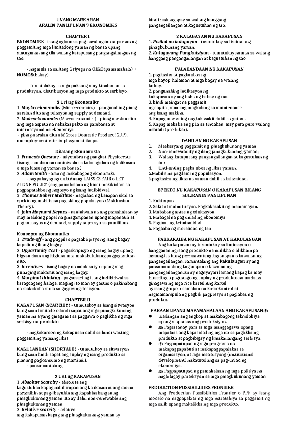 AP Handouts 1st - Module in AP grade 9 - UNANG MARKAHAN ARALIN ...