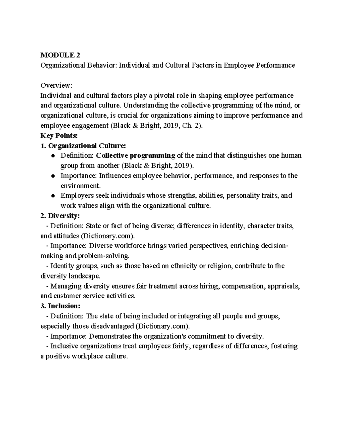 Module 2 - notes - MODULE 2 Organizational Behavior: Individual and ...