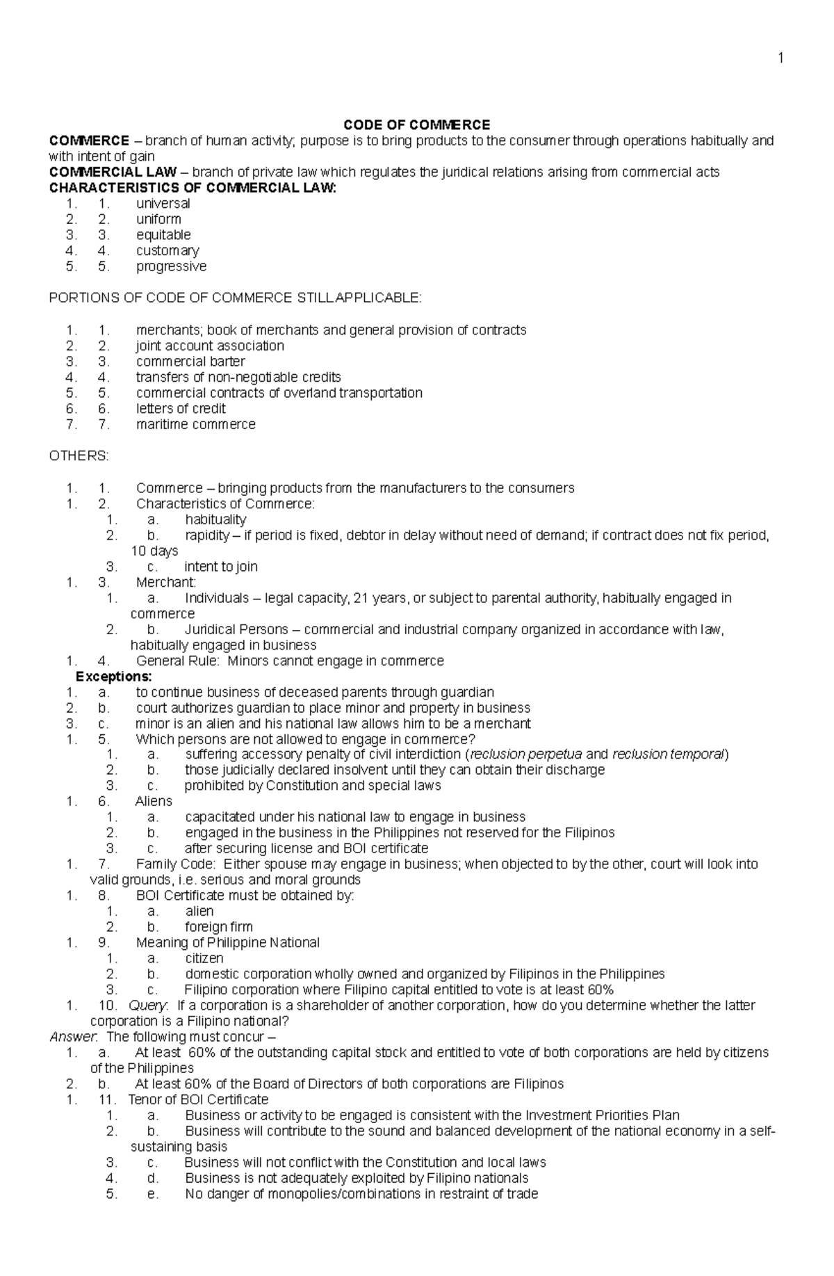 Commercial Law Reviewer - CODE OF COMMERCE - Studocu