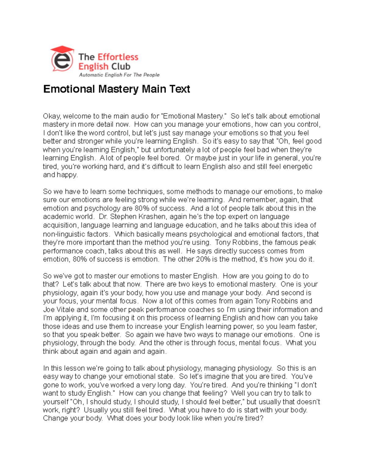 Emotional Mastery Main Text - Emotional Mastery Main Text Okay, welcome ...