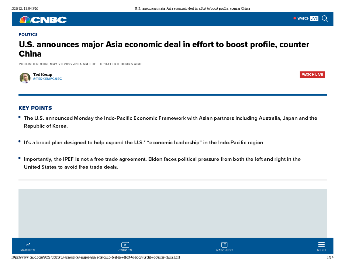 U.S. announces major Asia economic deal in effort to boost profile ...