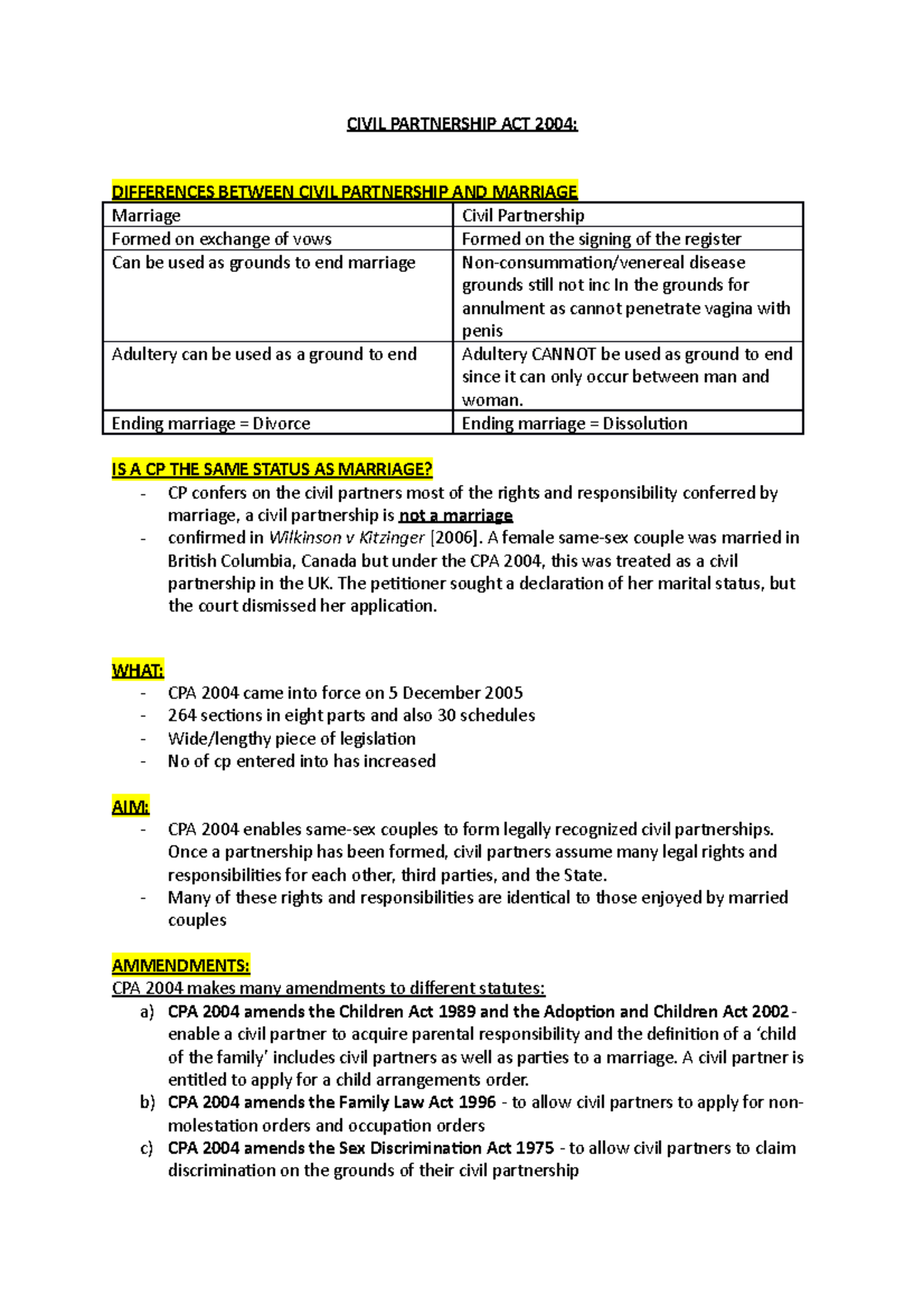 Civil Partnership ACT 2004 - CIVIL PARTNERSHIP ACT 2004: DIFFERENCES ...
