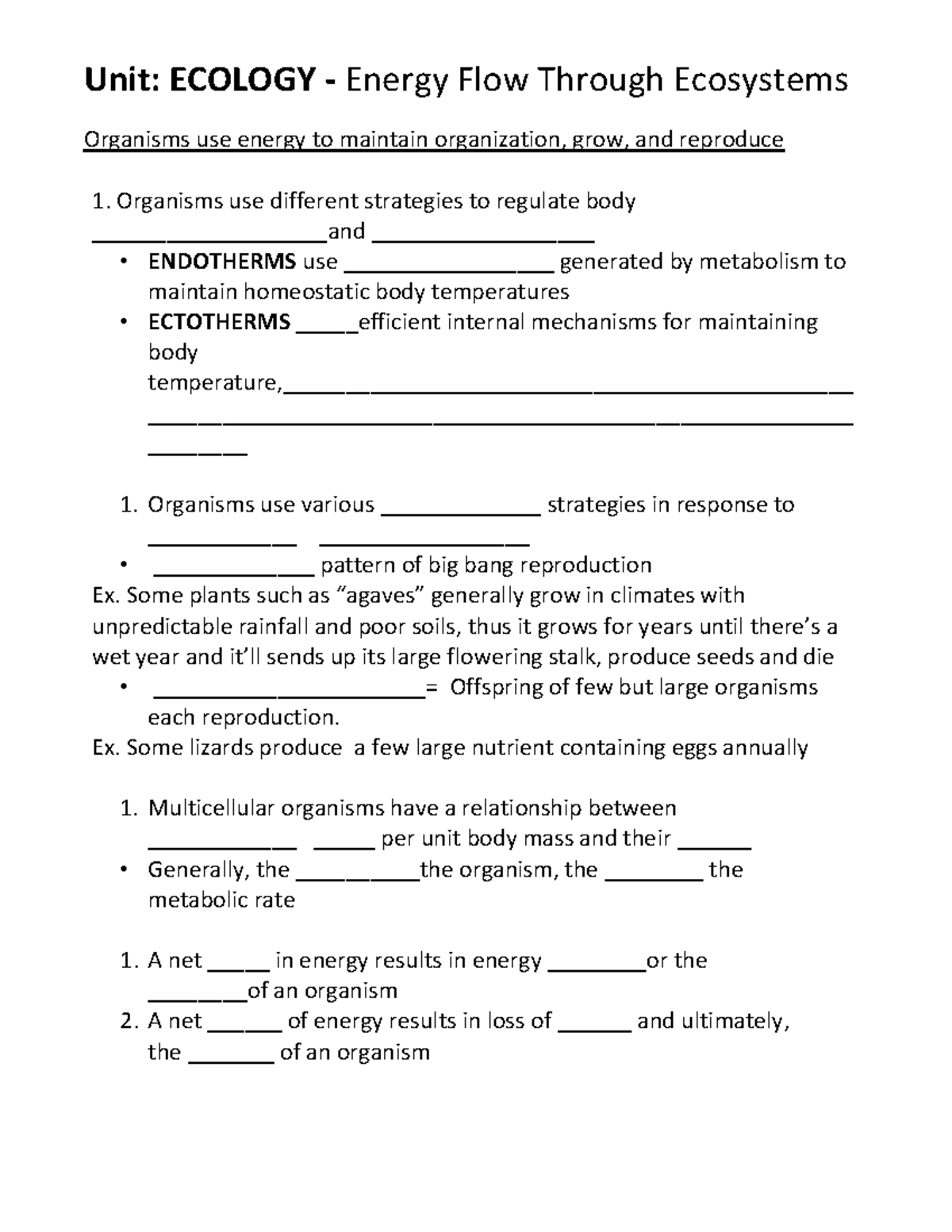 Energy Flow Notes - Unit: ECOLOGY - Energy Flow Through Ecosystems ...