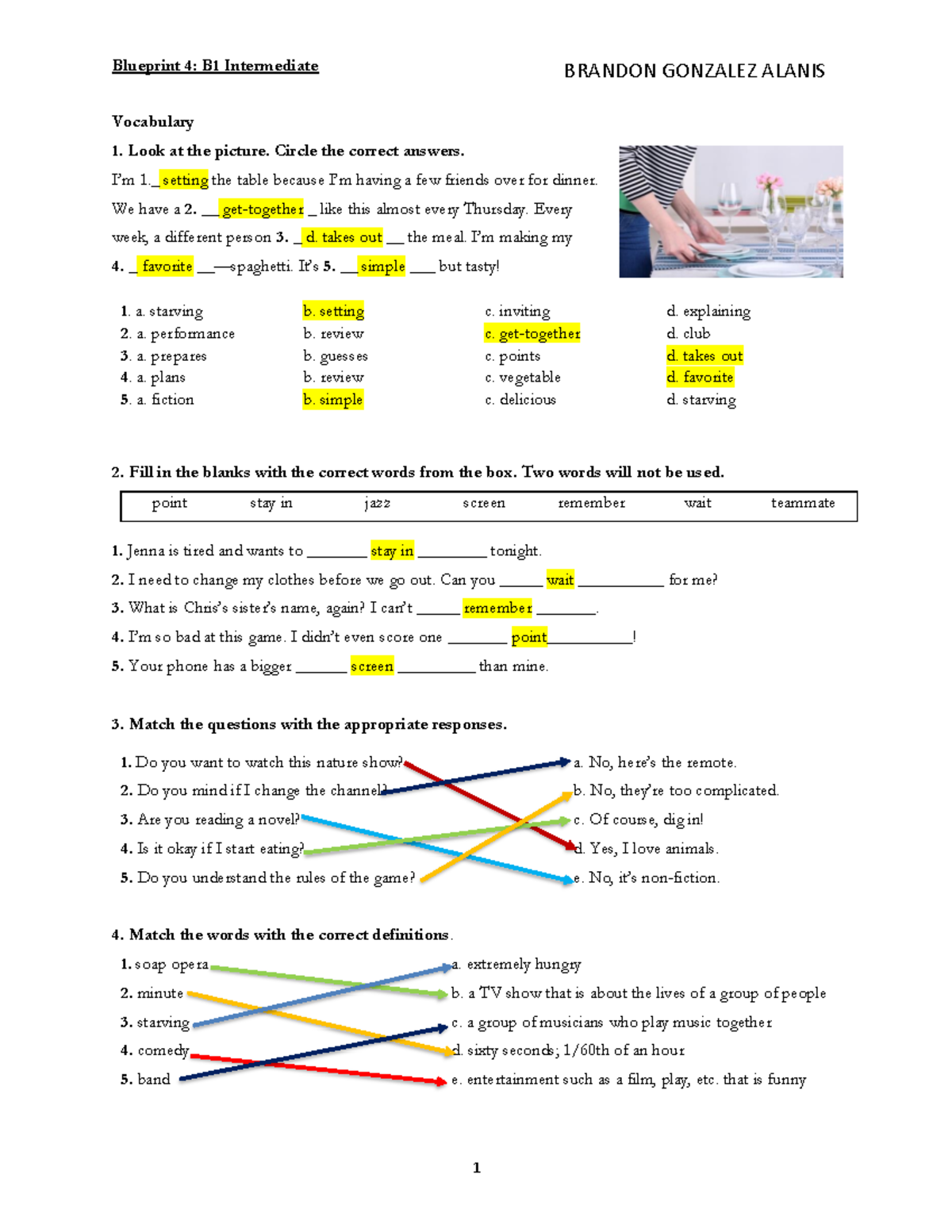 7C Platform activities Gonzalez Brandon - Blueprint 4: B1 Intermediate ...