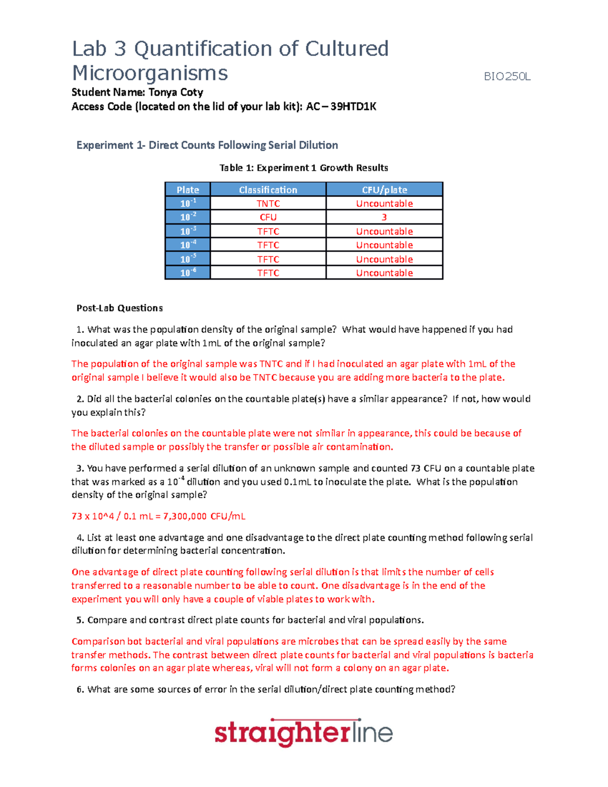 Lab 3 - Micro - Lab 3 - Lab 3 Quantification of Cultured Microorganisms ...