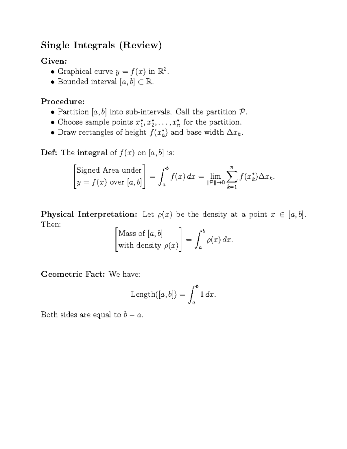 Lecture 11 - Single Integrals (Review) Given: - Graphical curvey=f(x ...