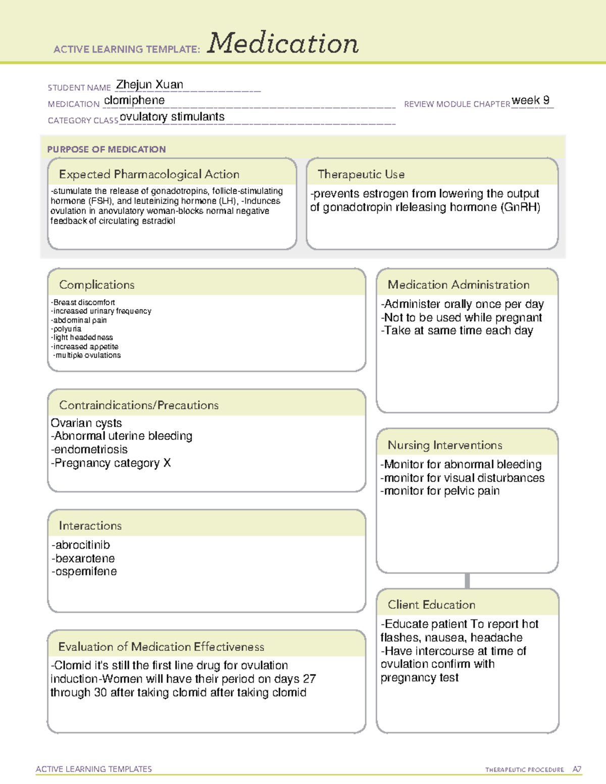 Clomiphene - med card - ACTIVE LEARNING TEMPLATES THERAPEUTIC PROCEDURE ...