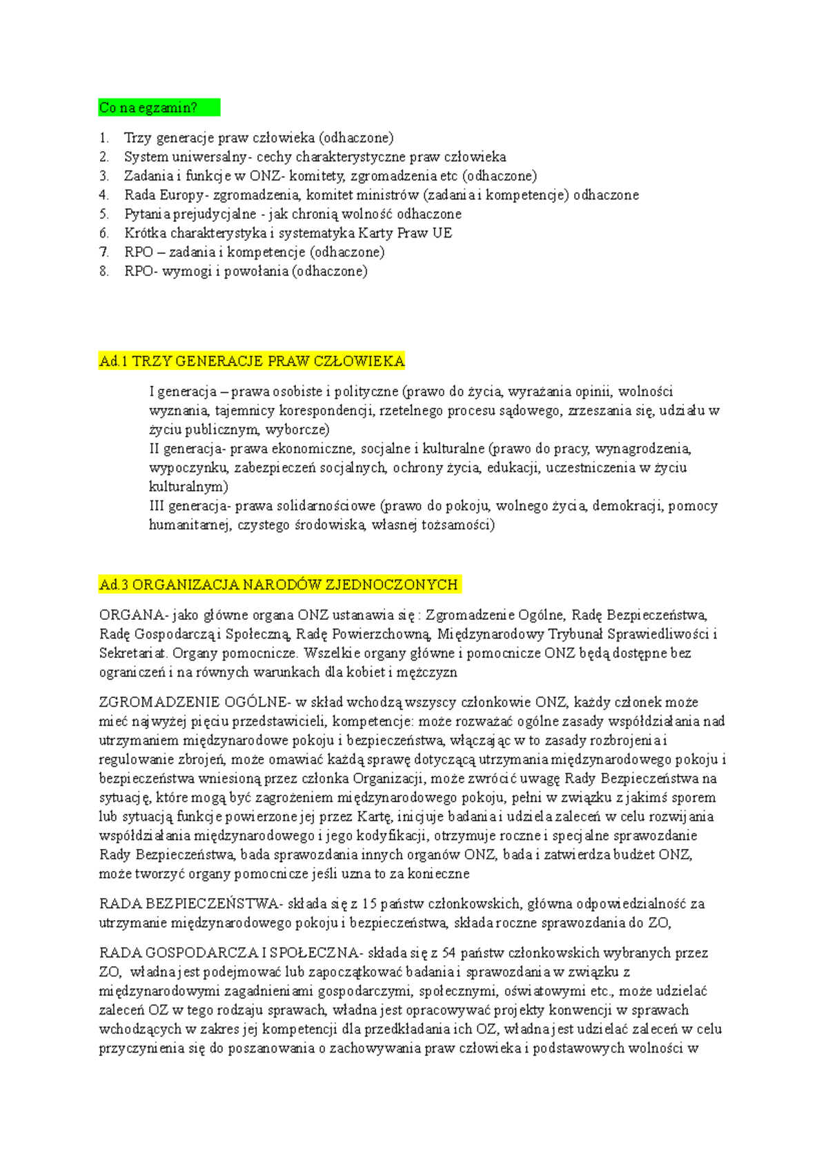 Co na egzamin - notatki - Co na egzamin? Trzy generacje praw człowieka ...
