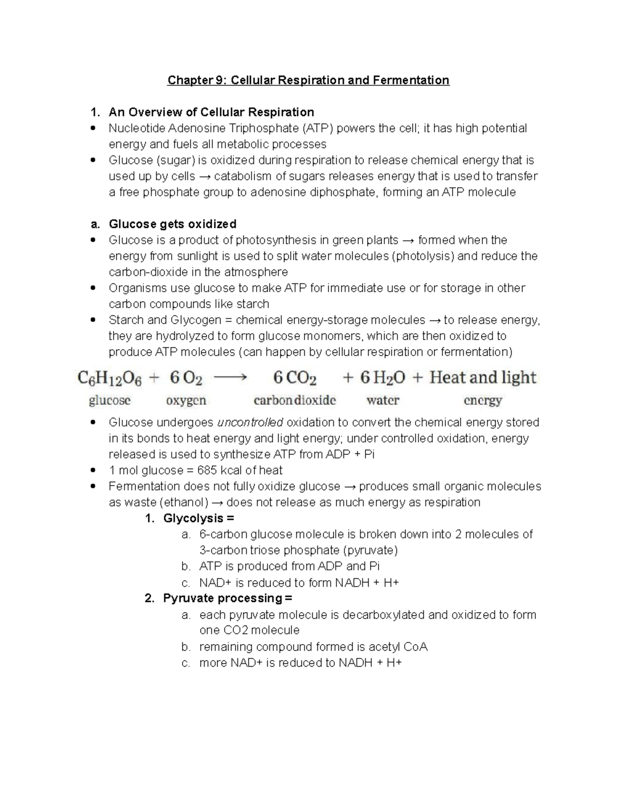 Chapter 9 Cellular Respiration and Fermentation - Chapter 9: Cellular ...