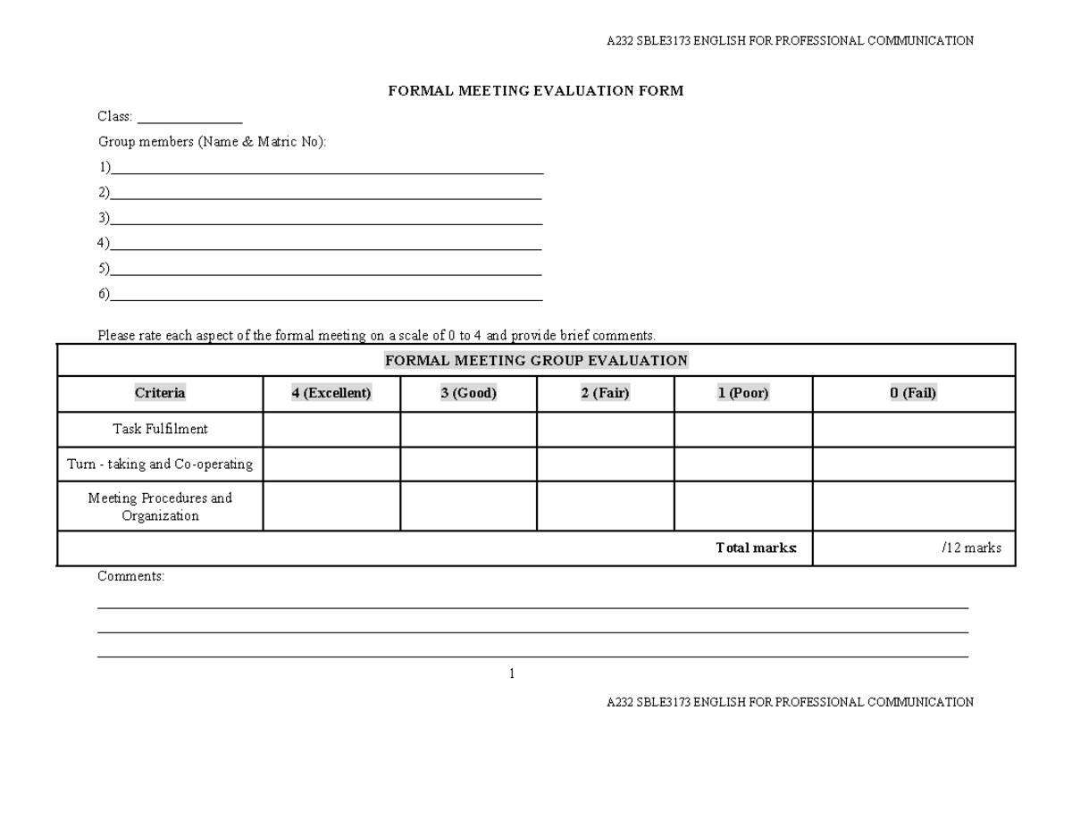 A232 EPC Formal Meeting Evaluation Form Print - A23 2 SBLE3173 ENGLISH ...