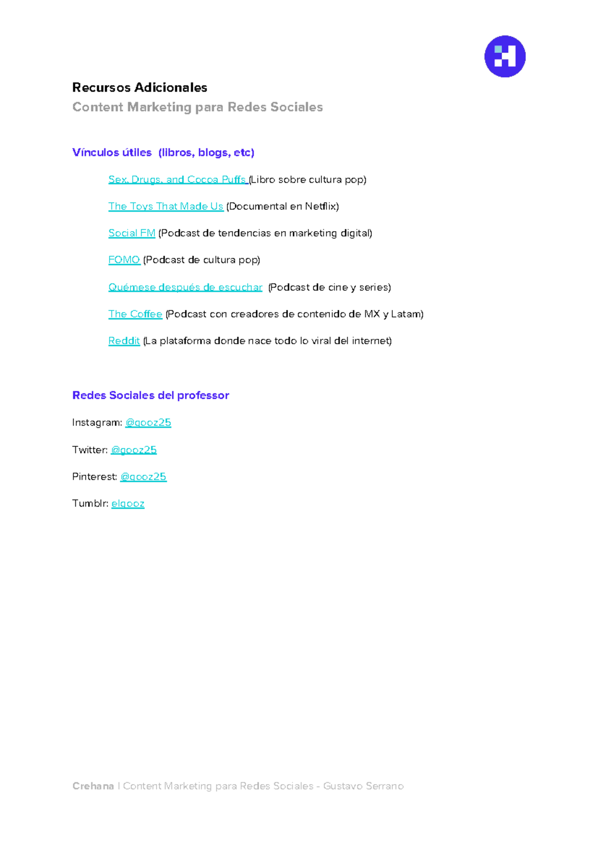 Recursos Adicionales - descripcion del documento - Recursos Adicionales Content Marketing para ...