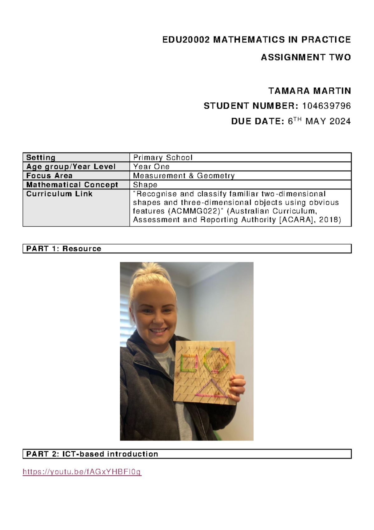 EDU2000 2 Assignment TWO - EDU 20002 MATHEMATICS IN PRACTICE ASSIGNMENT ...
