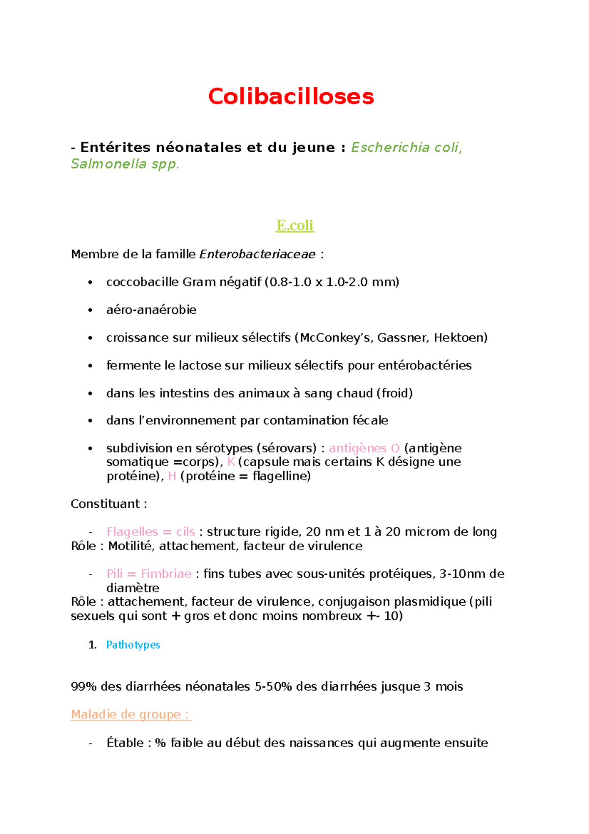 Colibacilloses - E Membre de la famille Enterobacteriaceae ...