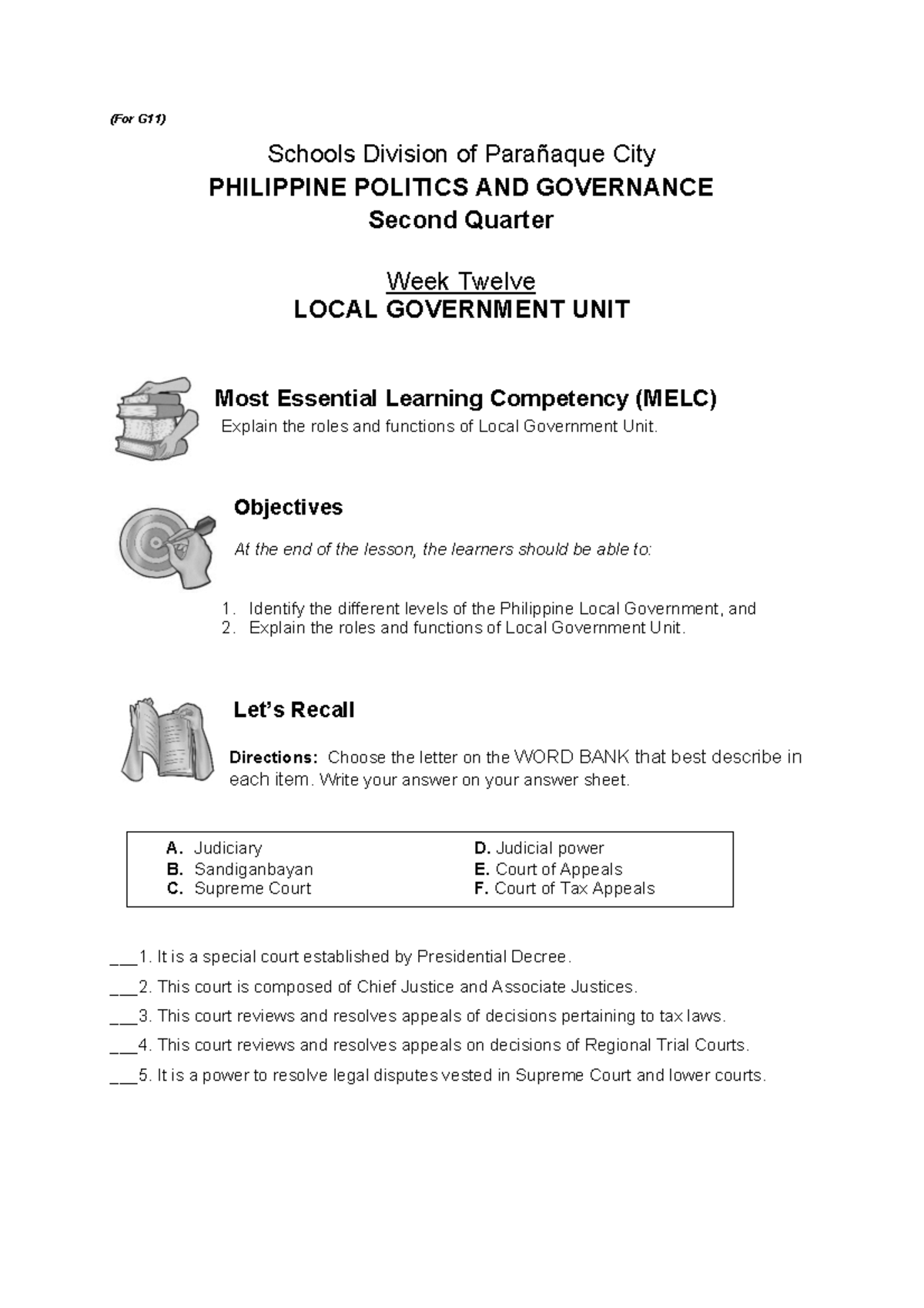 Humssppg Grade 11 12 Quarter 2 Module Week12 - (For G1 1 ) Schools ...