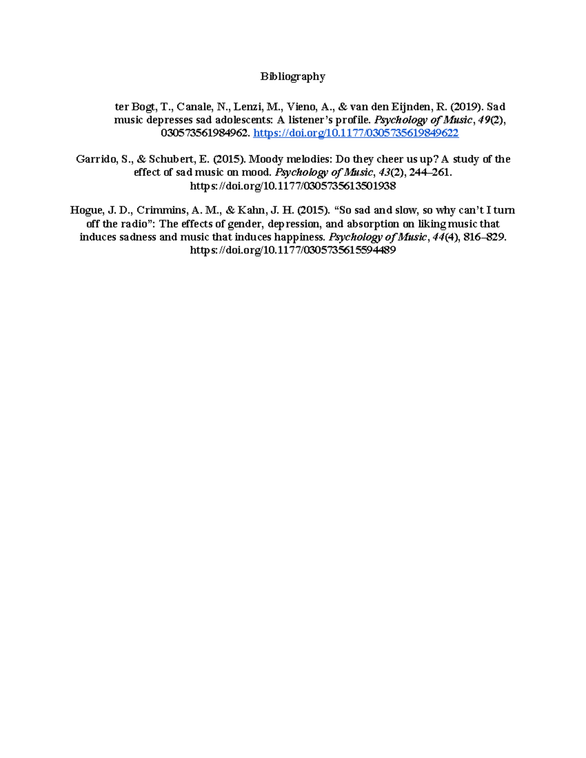 Bibliography - list of sources used for coursework - Bibliography ter ...