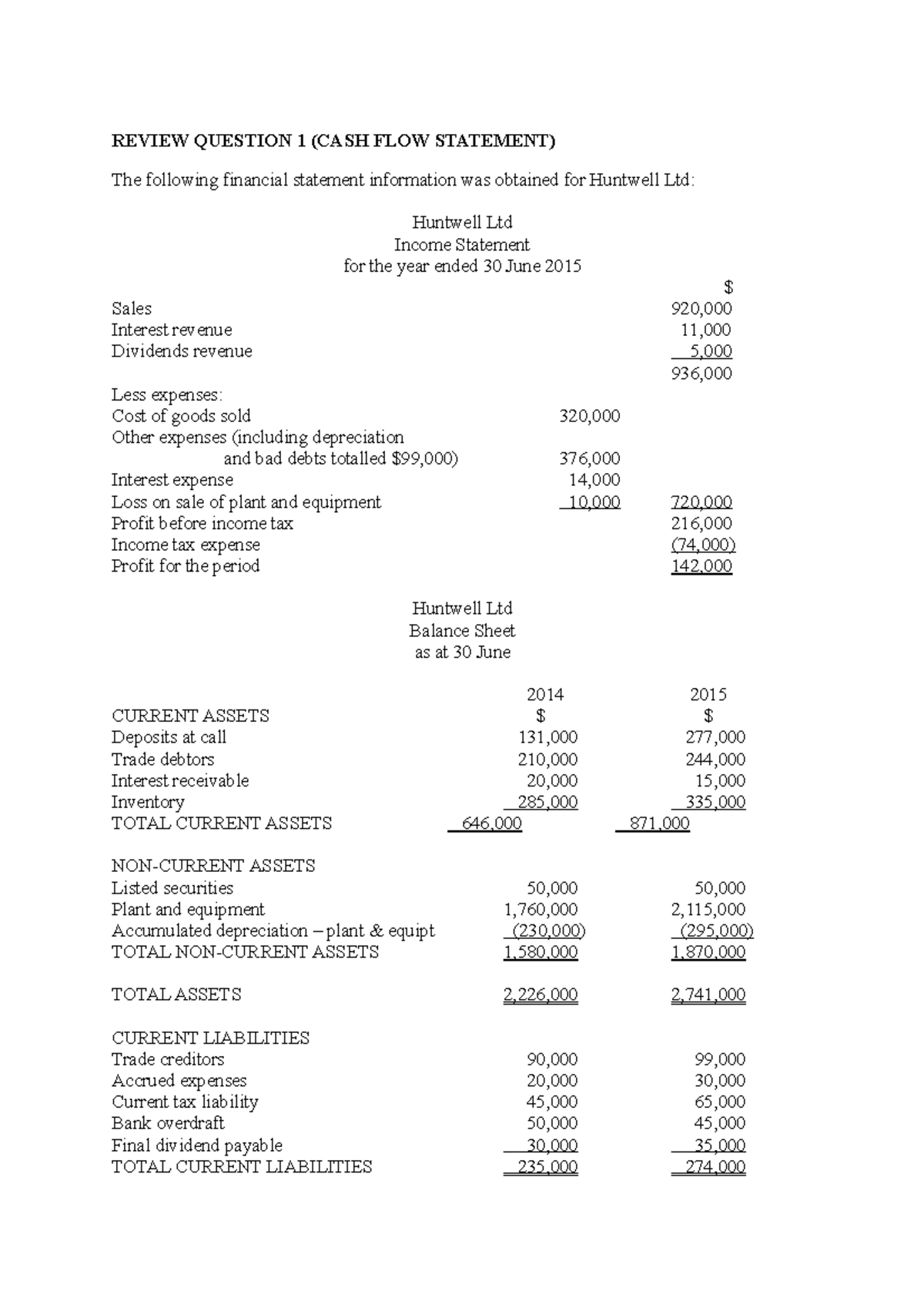2 Statement of Cash flows Financial Accounting Revision questions - 2 ...