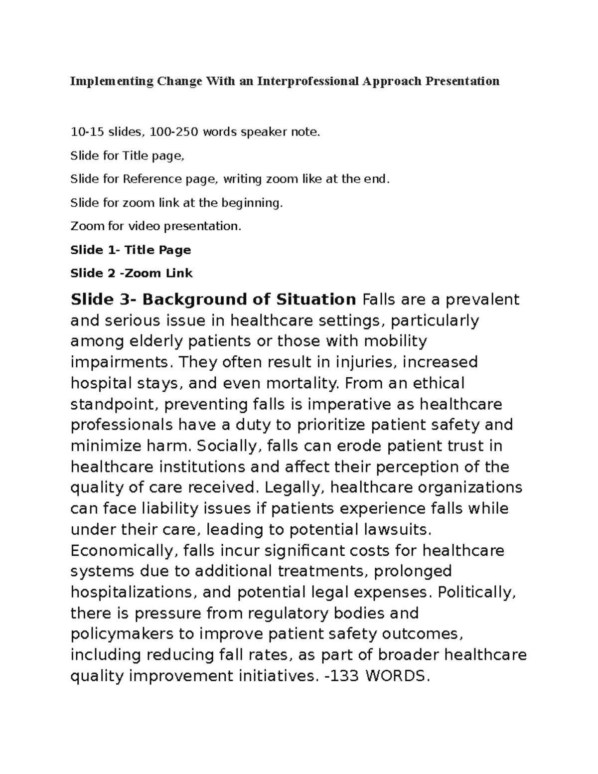 Implementing Change With an Interprofessional Approach Presentation - Slide for Title page ...
