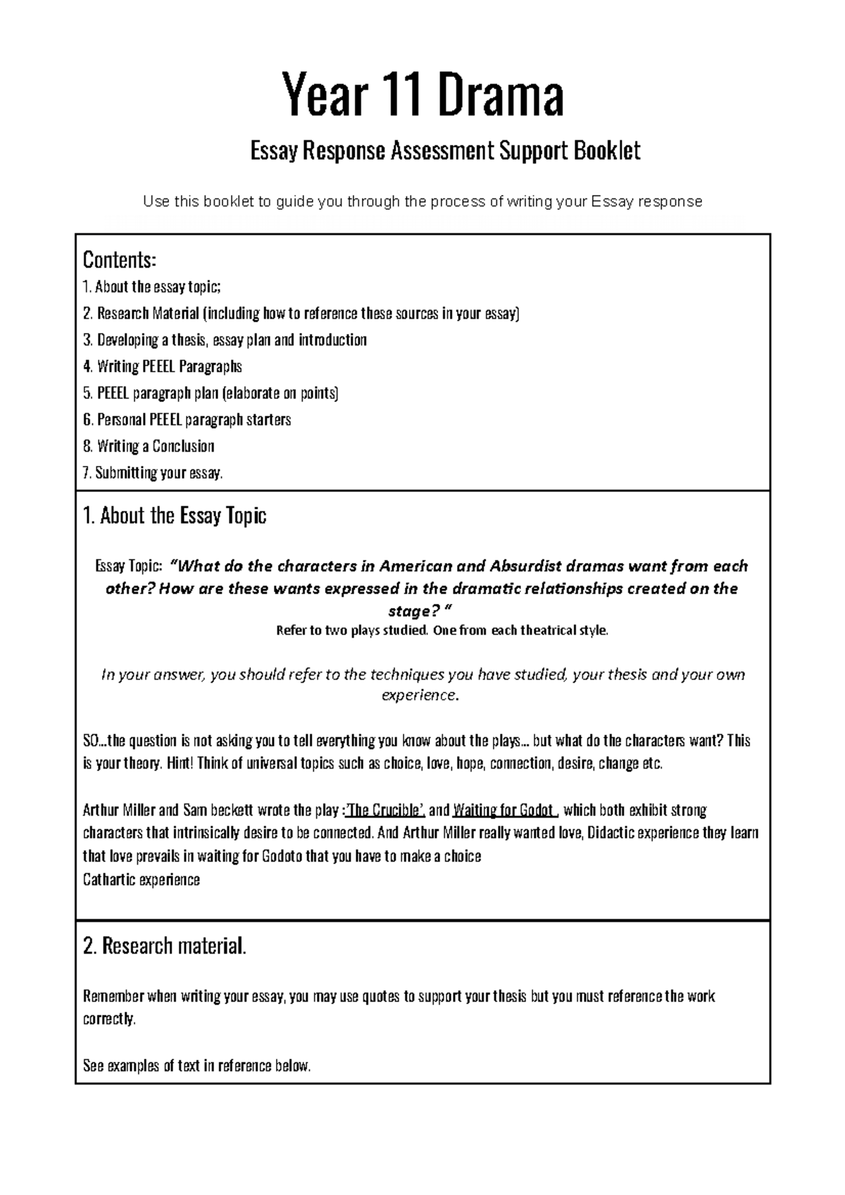 Rozanne Fernando - 11 Drama Essay Response Assessment Support Booklet ...