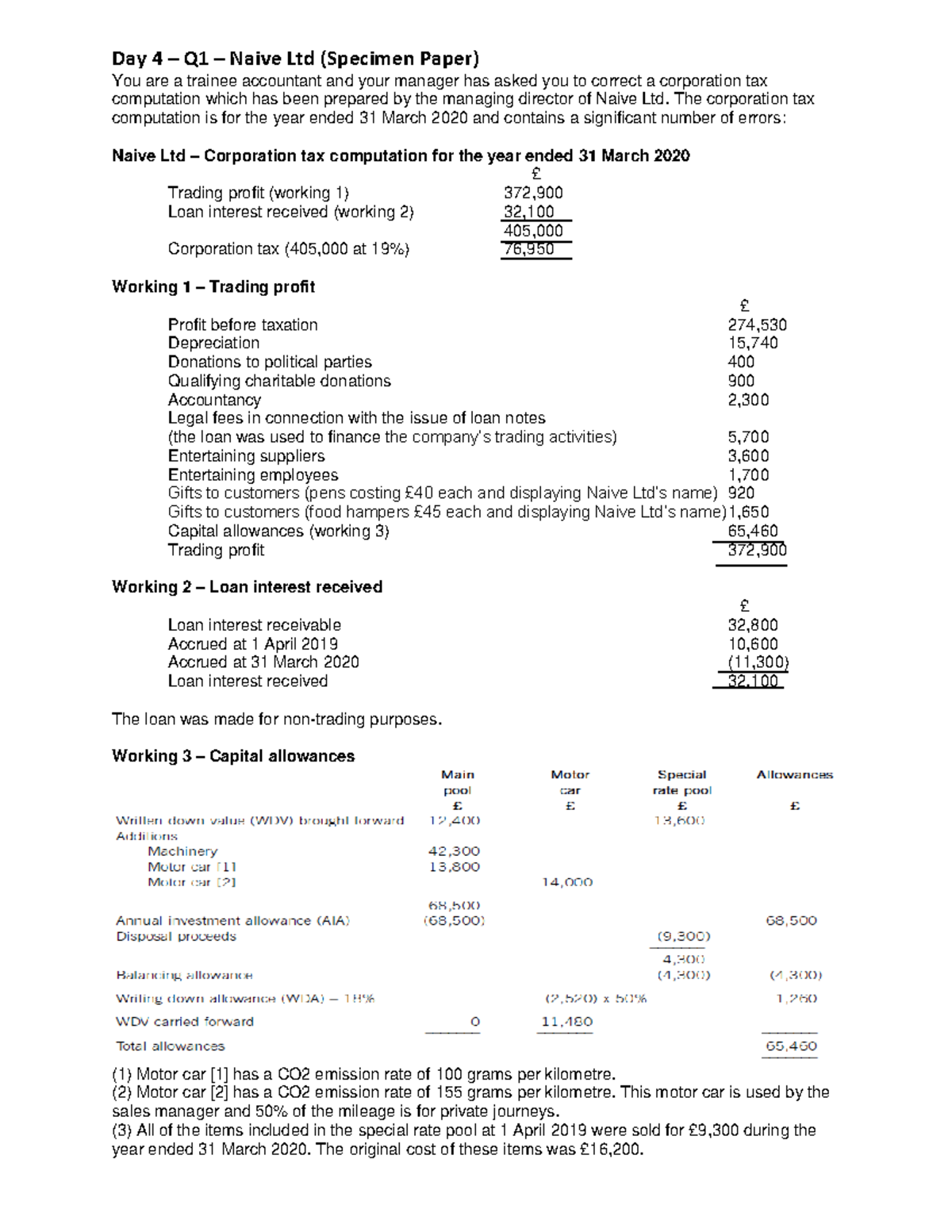 ACCA UK TX Prepare to pass Day 4 Part 2 - Day 4 – Q 1 – Naive Ltd (Specimen Paper) You are a ...