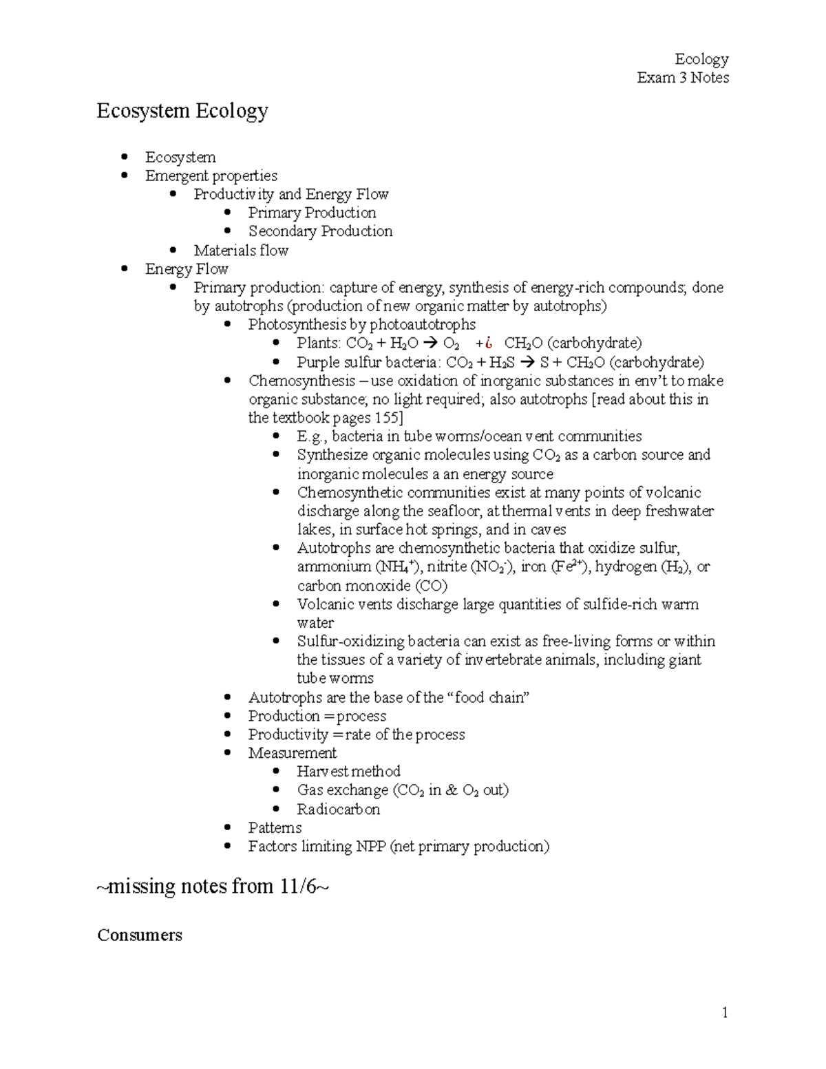 Ecology Test 3 Lecture Notes - Exam 3 Notes Ecosystem Ecology Ecosystem ...