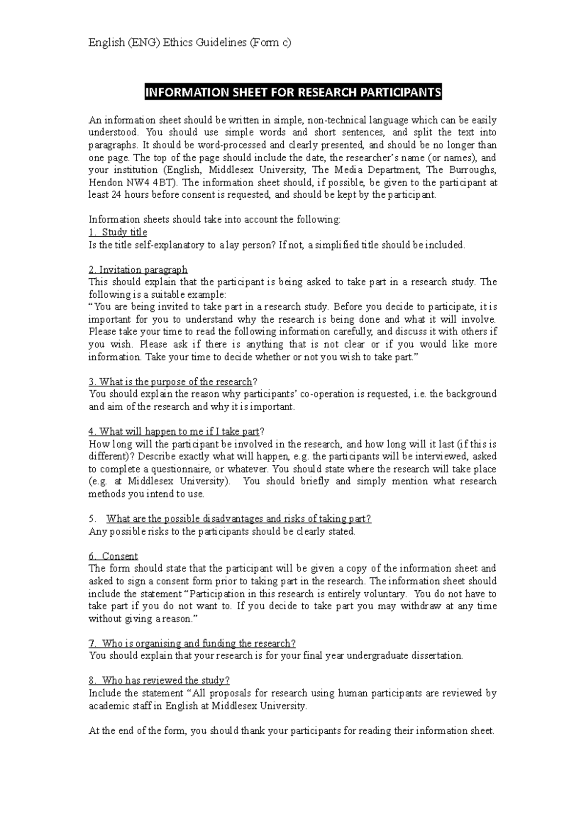 C - Information sheet for participants - English (ENG) Ethics ...