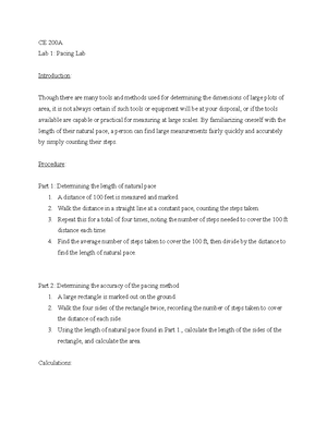 CE 200A Lab 2 - Lab - Experiment #2: Leveling CE 200A Objectives: The ...