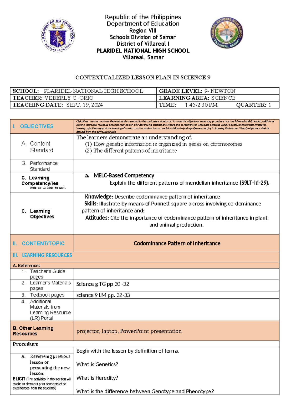 Lesson PLAN 9 - Republic of the Philippines Department of Education ...