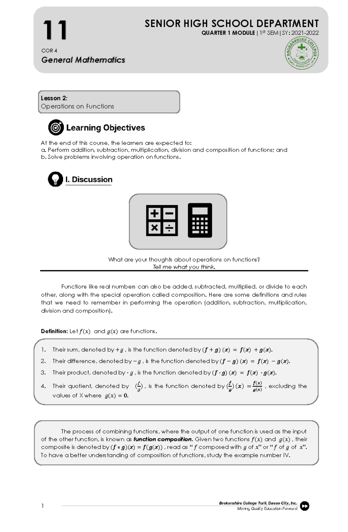GM Lesson-2 Operations-on-Functions - Lesson 2 : Operations on ...