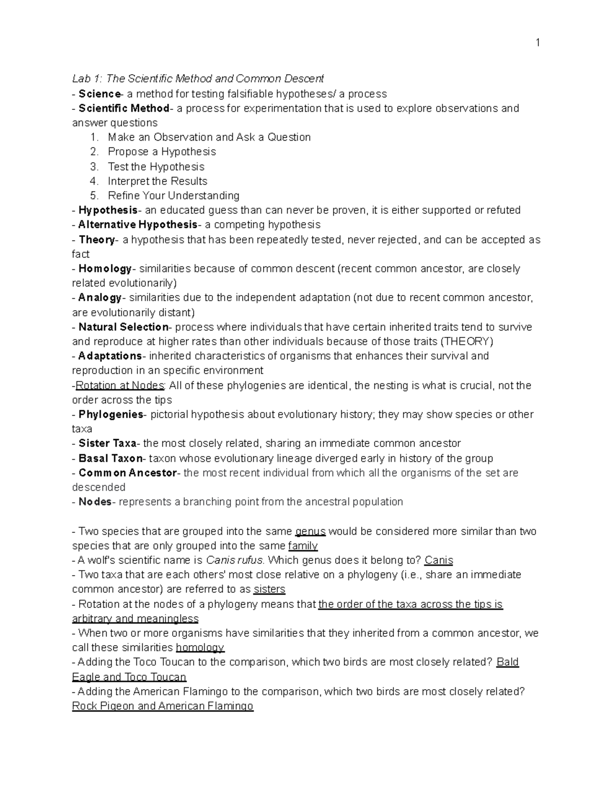 BIO LAB EXAM 1 SUMMARY - Lab 1: The Scientific Method and Common ...