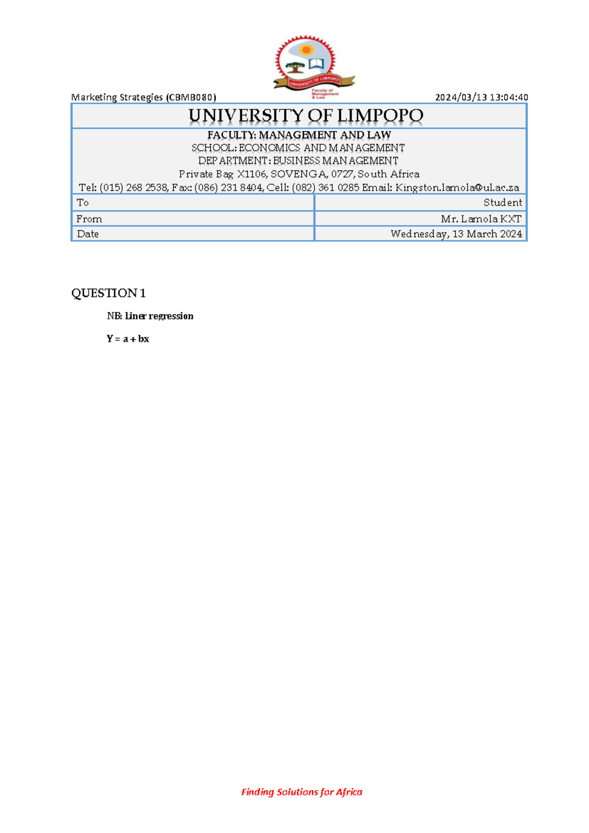 Case Study Conclusions with Examples 13 March 2024 - UNIVERSITY OF ...