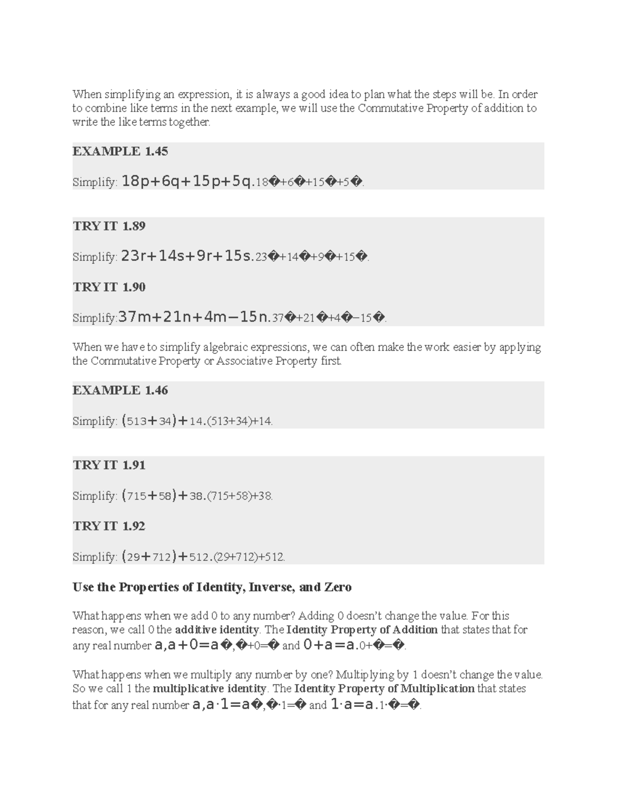 CH 1.5-Use the Properties of Identity, Inverse, and Zero - When simplifying an expression, it is ...