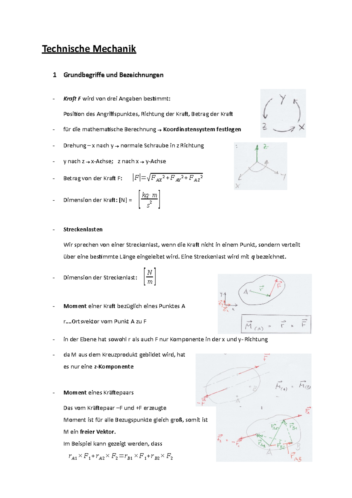 Technische Mechanik - Zusammenfassung der wichtigsten Formeln - Technische Mechanik 1 ...