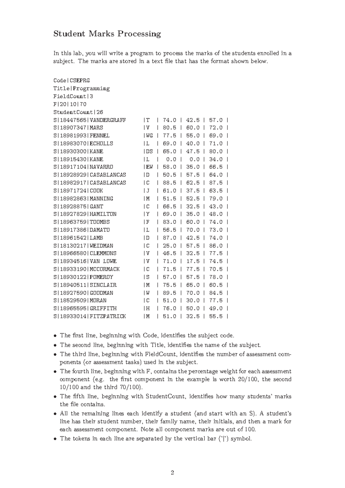 Working with text file - addasd - Student Marks Processing In this lab, you will write a program ...