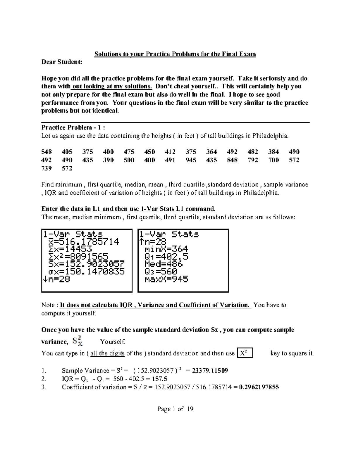 Practice Problems for the Final Exam solution - Solutions to your ...