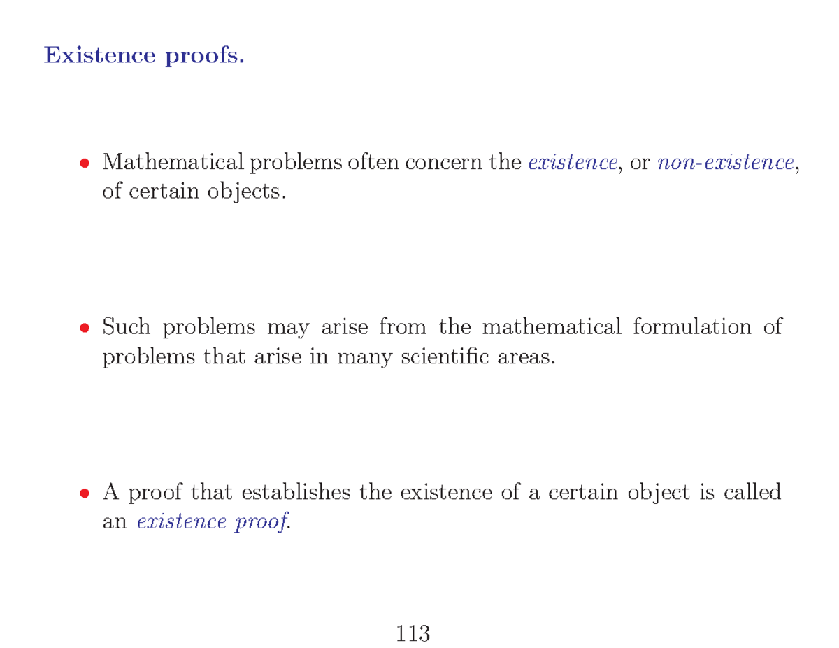 COEN 231- Lecture 8 - Existence proofs. Mathematical problems often ...