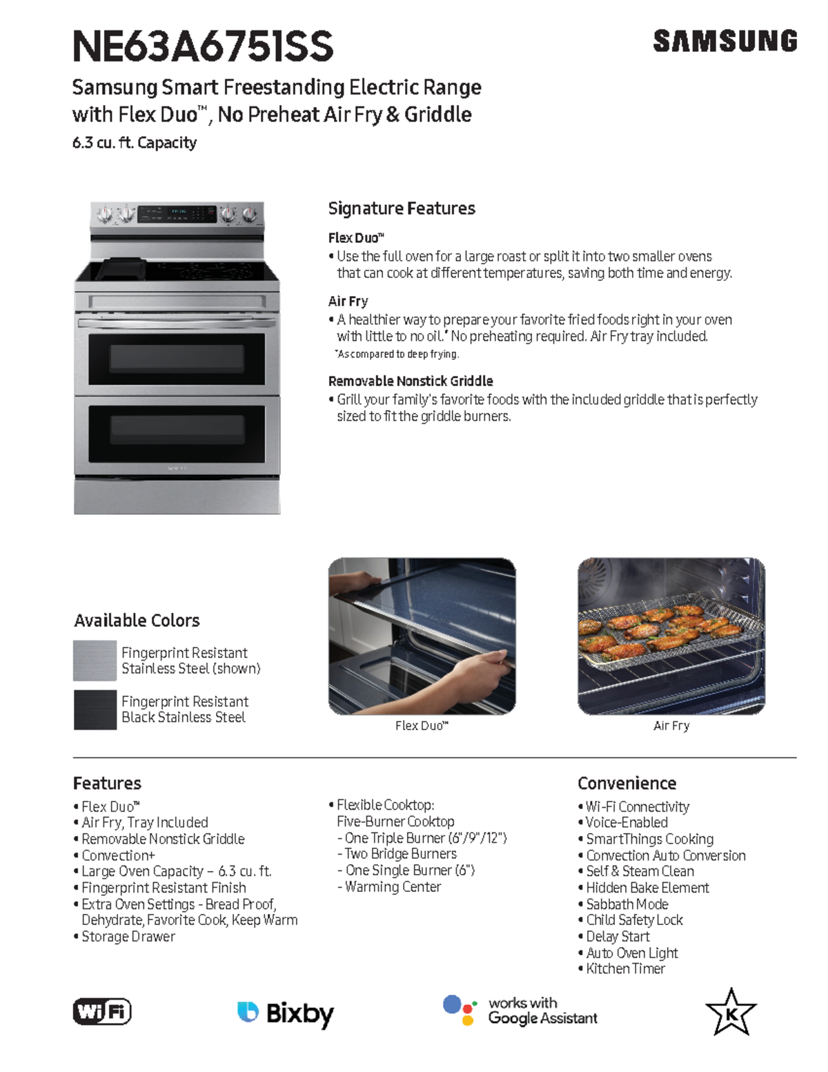 Spec Sheet - History - NE63A6751SS Samsung Smart Freestanding Electric ...
