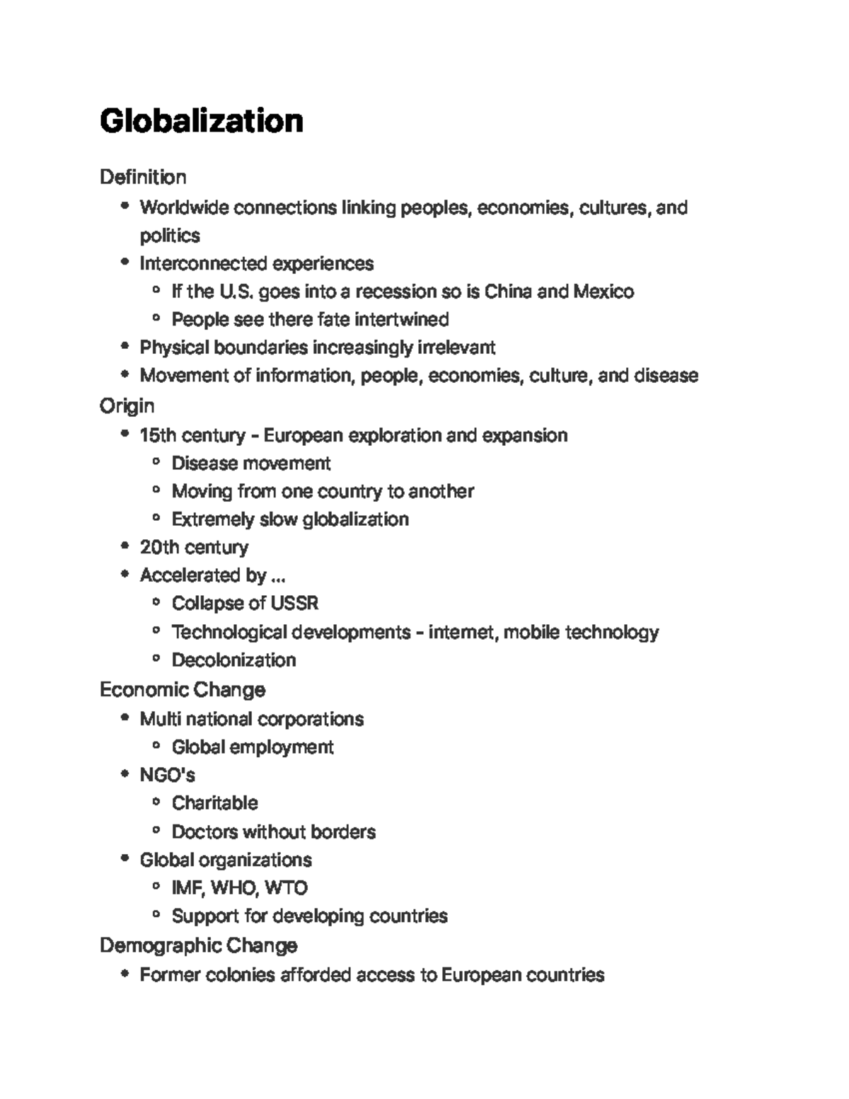 Globalization - Lecture notes - G l o b a l i z a t i o n D e f i n i t ...