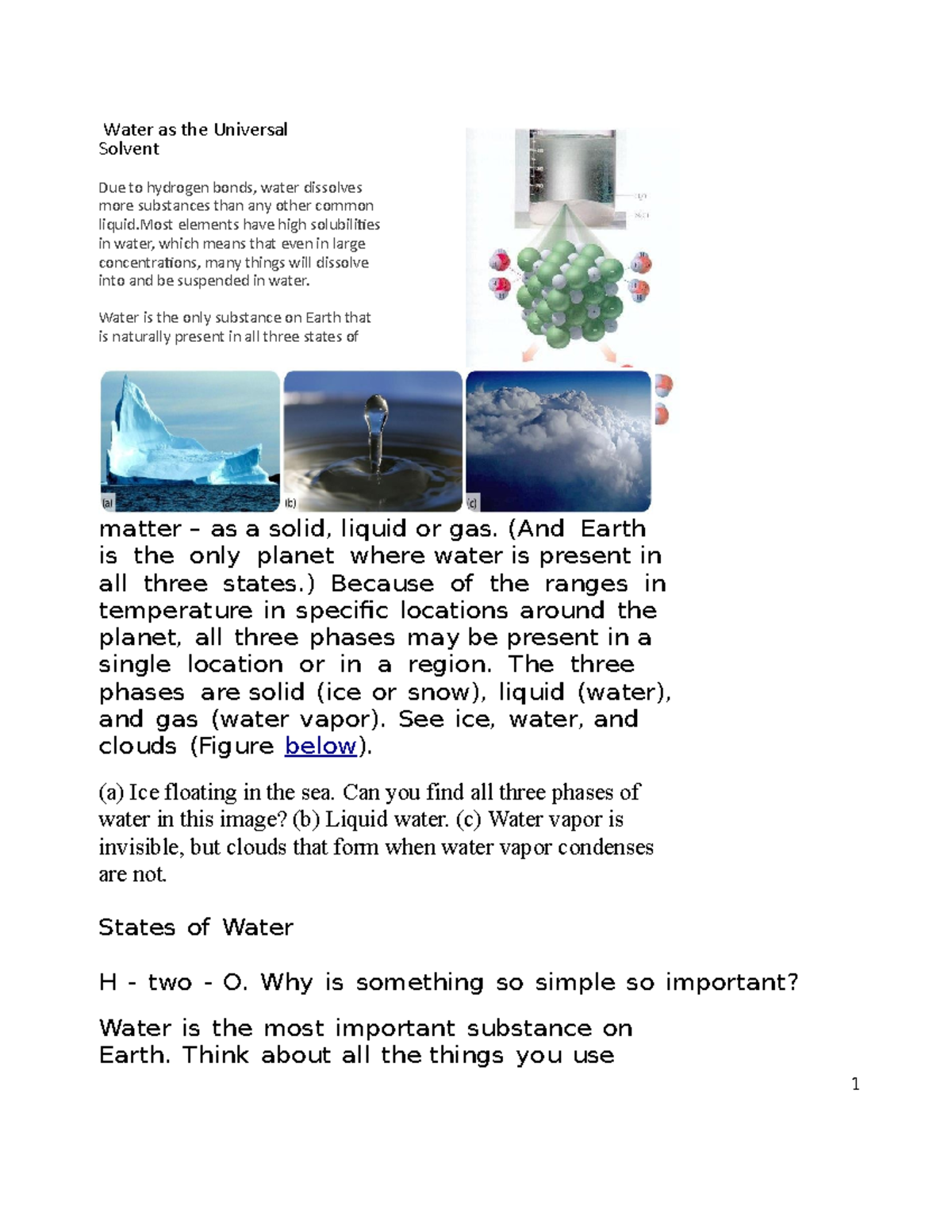 Water as the Universal - matter – as a solid, liquid or gas. (And Earth ...