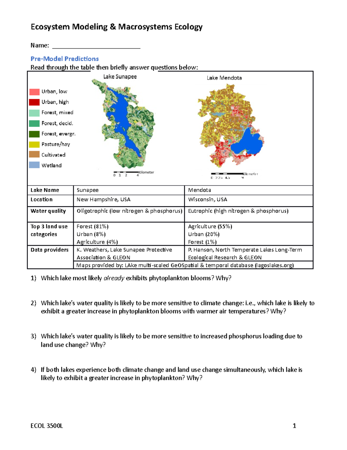 Ecosystem Modeling Macrosystems Worksheet - Ecosystem Modeling ...