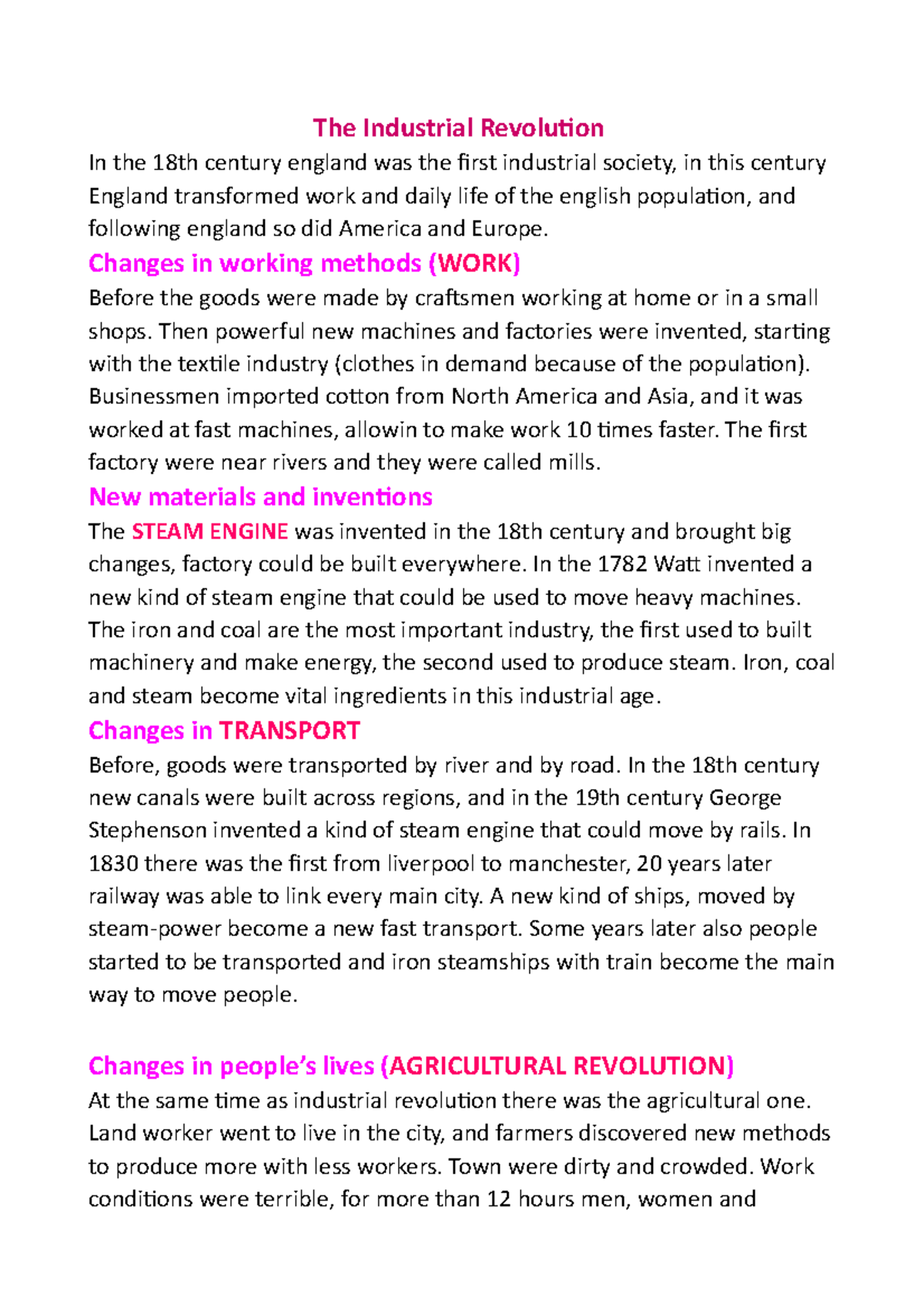 The Industrial Revolution - Changes in working methods (WORK) Before ...