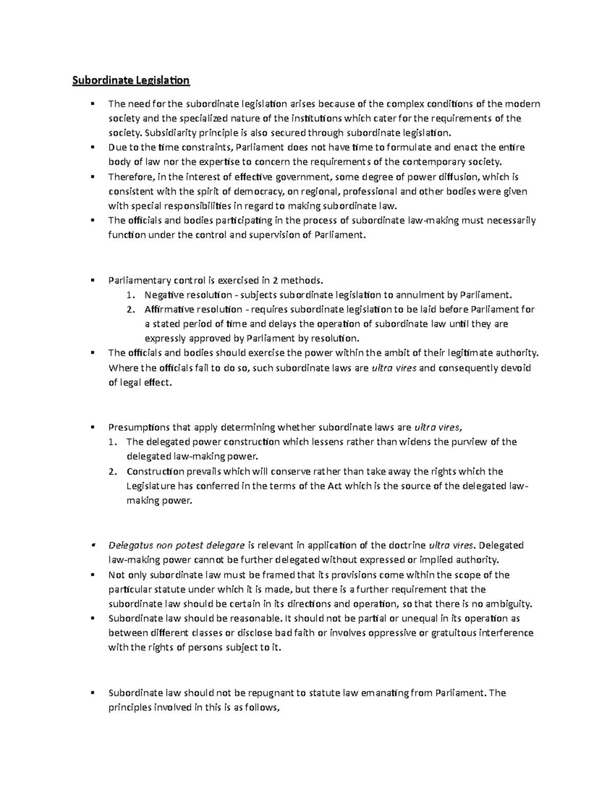 Subordinate Legislation - Subsidiarity principle is also secured ...